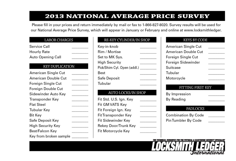 Take Our 2013 National Average Price Survey | Locksmith Ledger